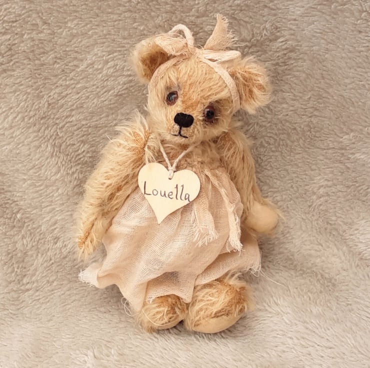 Mini Mohair bear, dressed miniature teddy bear,... - Folksy