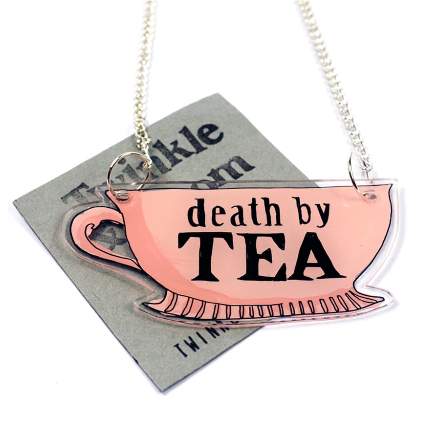 'Death by Tea' Illustrated necklace - Folksy