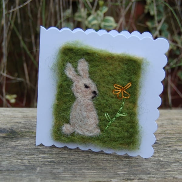 Birthday Card Rabbit Needle felt wool card - Folksy
