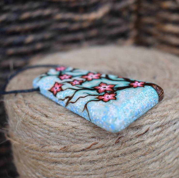 Cherry tree blossom pyrography pendant. Wooden ... - Folksy