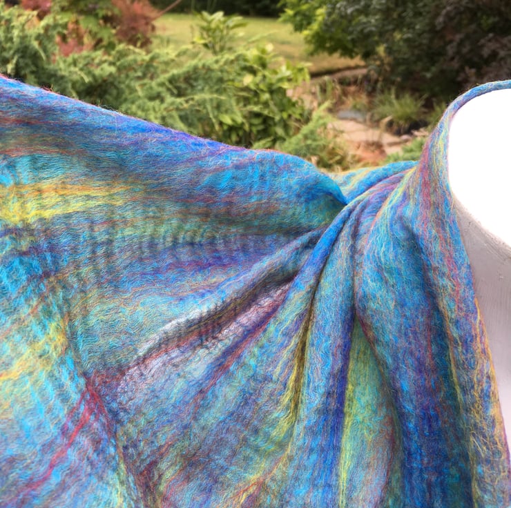 Merino wool on silk nuno felted scarf, rainbow ... - Folksy