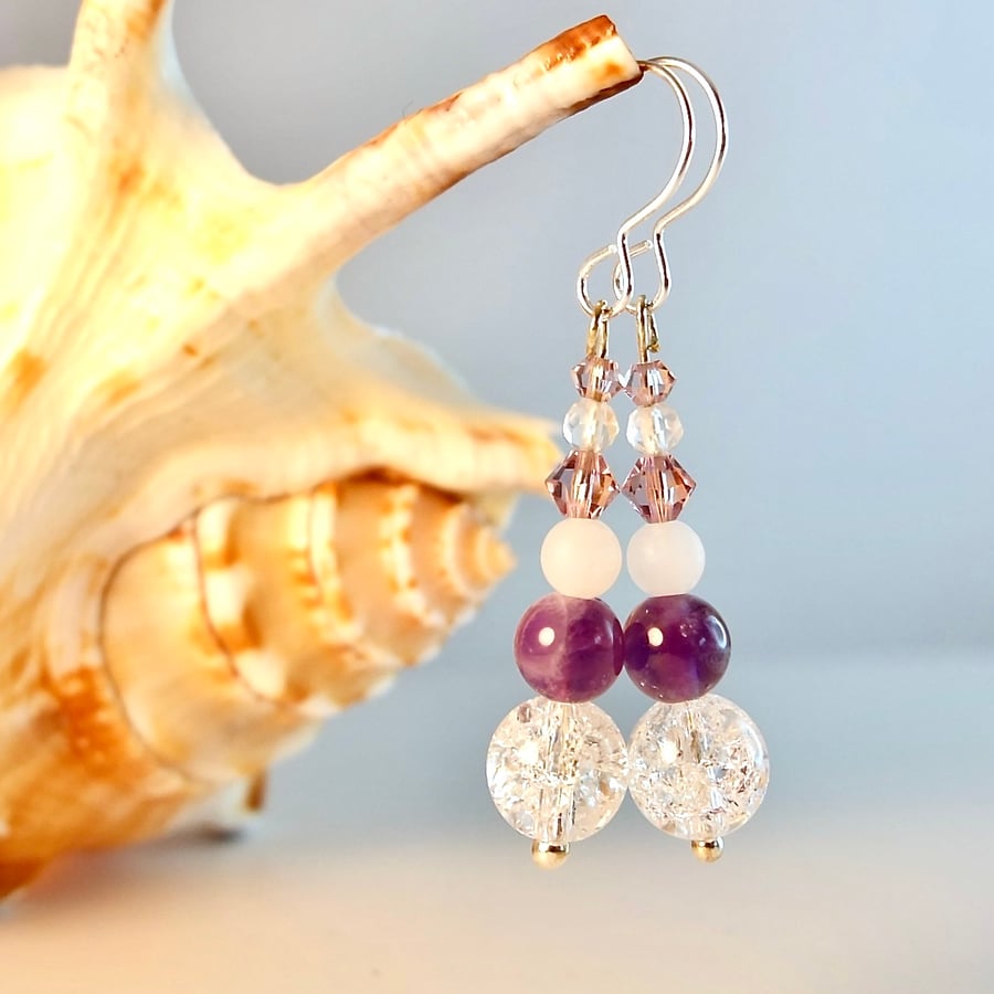 Quartz, Amethyst And Swarovski Crystal Earrings... - Folksy