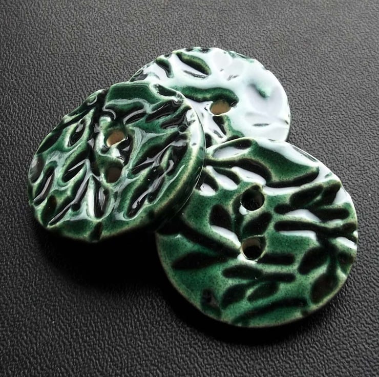 set of three large leafy green ceramic buttons - Folksy
