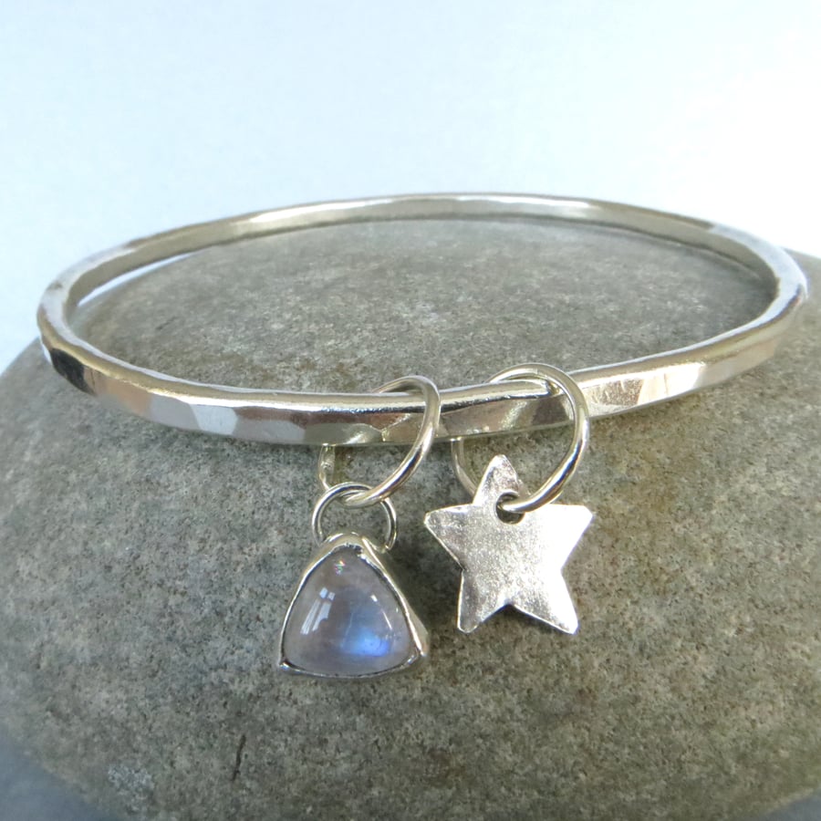 Sterling Silver Bangle with Moonstone, Moon and... - Folksy