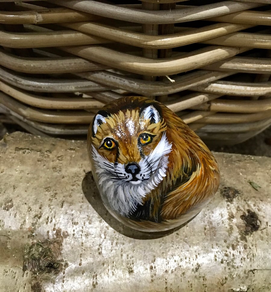 Fox hand painted pebble garden rock art wildlif... - Folksy