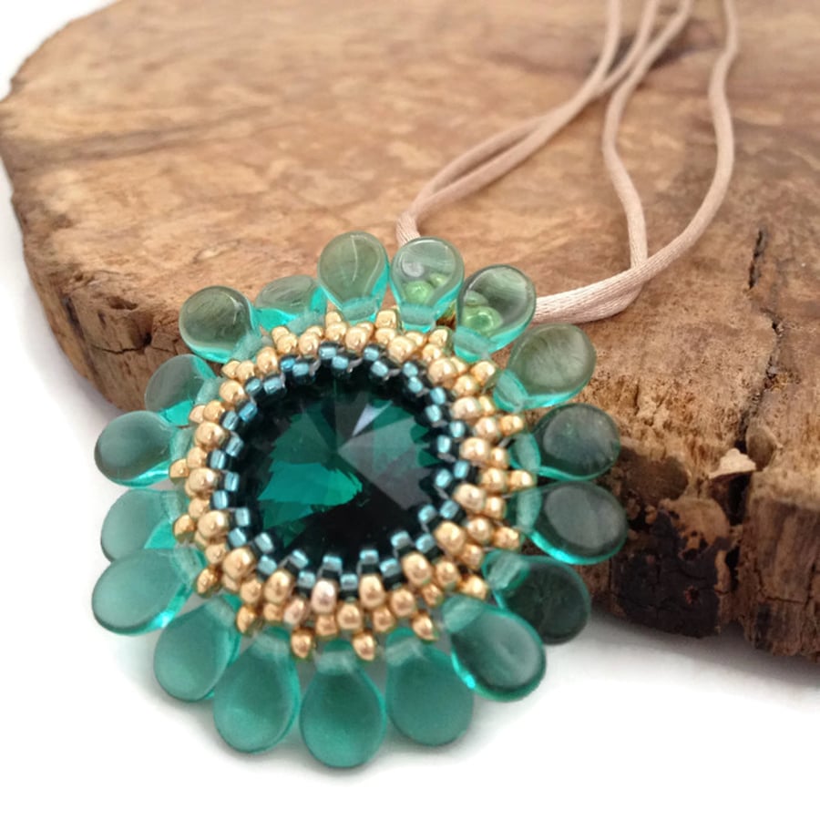 SALE - Teal Flower Pendant Necklace - Folksy