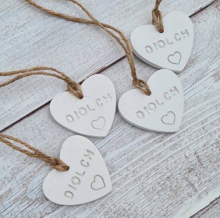 Thank You Diolch Welsh Clay Heart Gift Tag Wedd... - Folksy