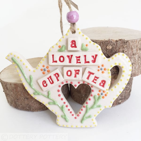 Pottery teapot decoration with flower pattern f... - Folksy