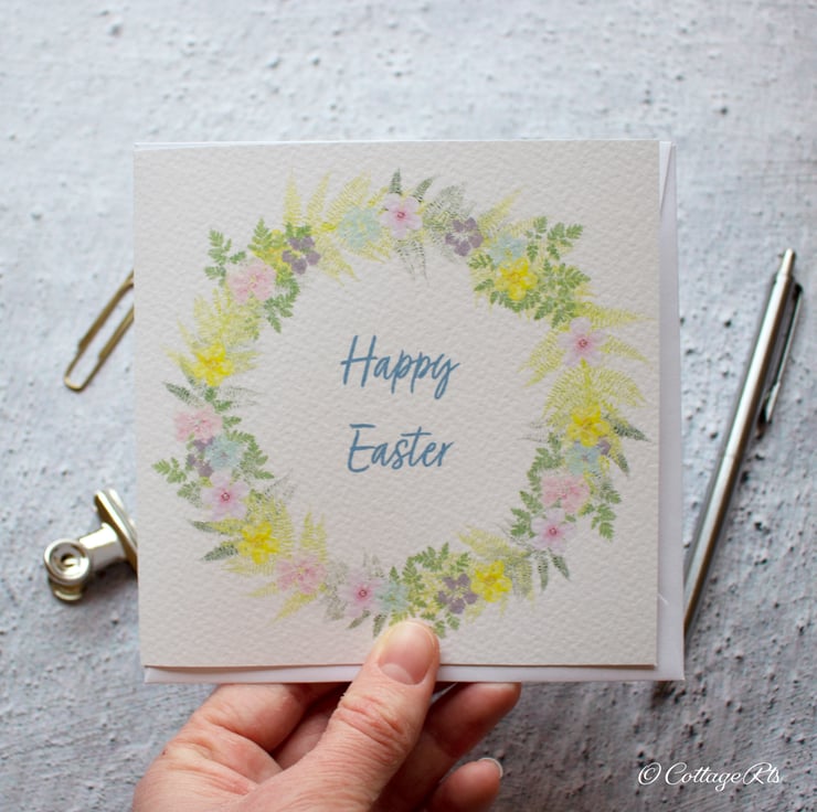 Spring Wreath Easter Card Hand Designed By Cott... - Folksy