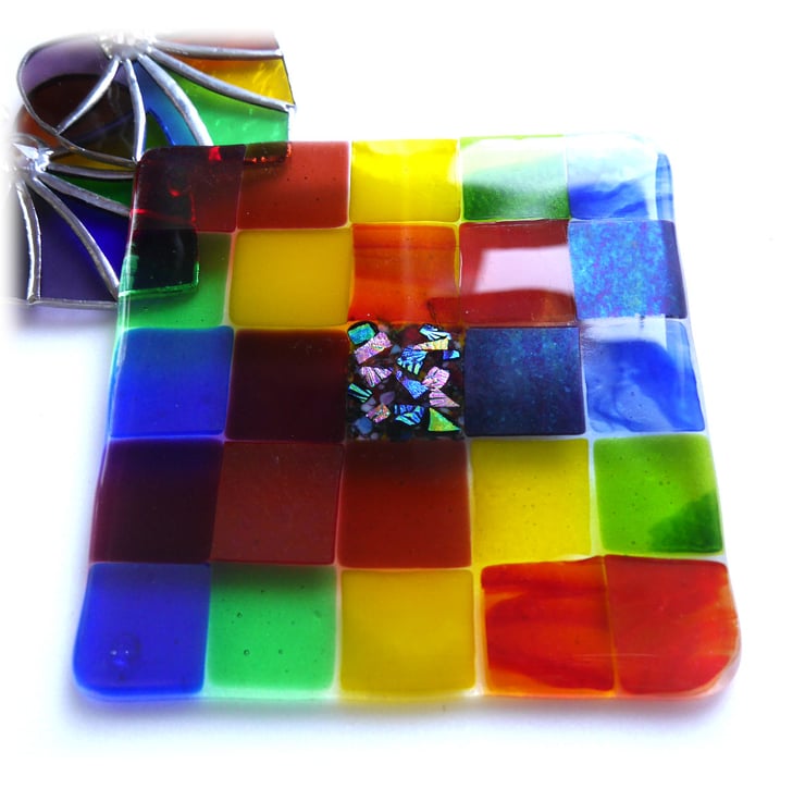Fused Glass Trivet Rainbow Trivet 16cm 033 - Folksy