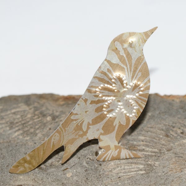 Printed bird brooch - Folksy