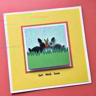 Get well soon card - quilled rabbits - Folksy