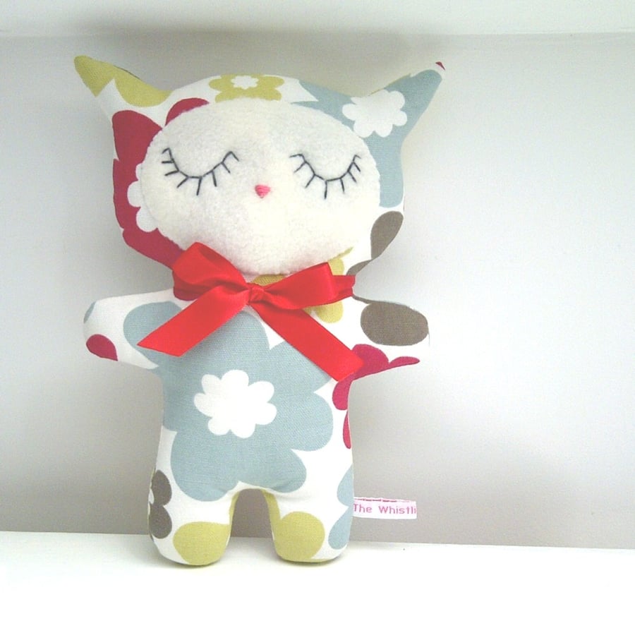 Autumn Flowers Sleepy Retro Kitty Cat Soft Toy - Folksy