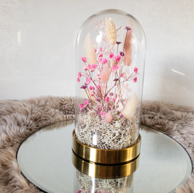 Dried flower arrangement in glass cloche dome - Folksy