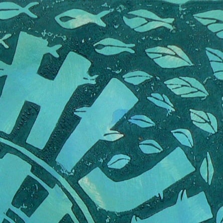 Alphabet blue linocut print - Folksy