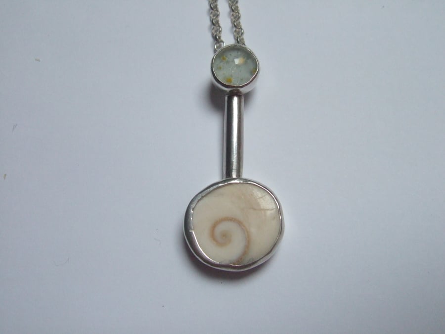 Thai Shell and Glass Stone Pendant - Folksy