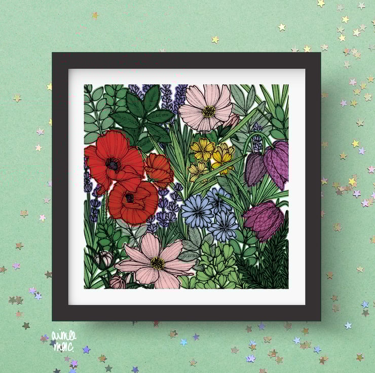Wildflower Meadow Print - Wildflower Art Print ... - Folksy