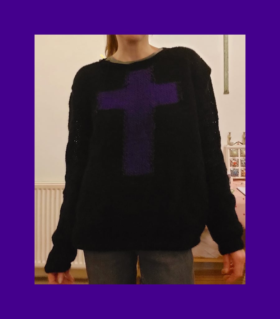 Black handknit jumper with cross - Folksy