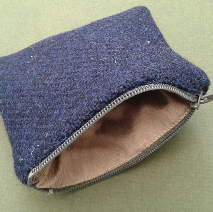 Plain Blue harris tweed zipped coin purse - Folksy