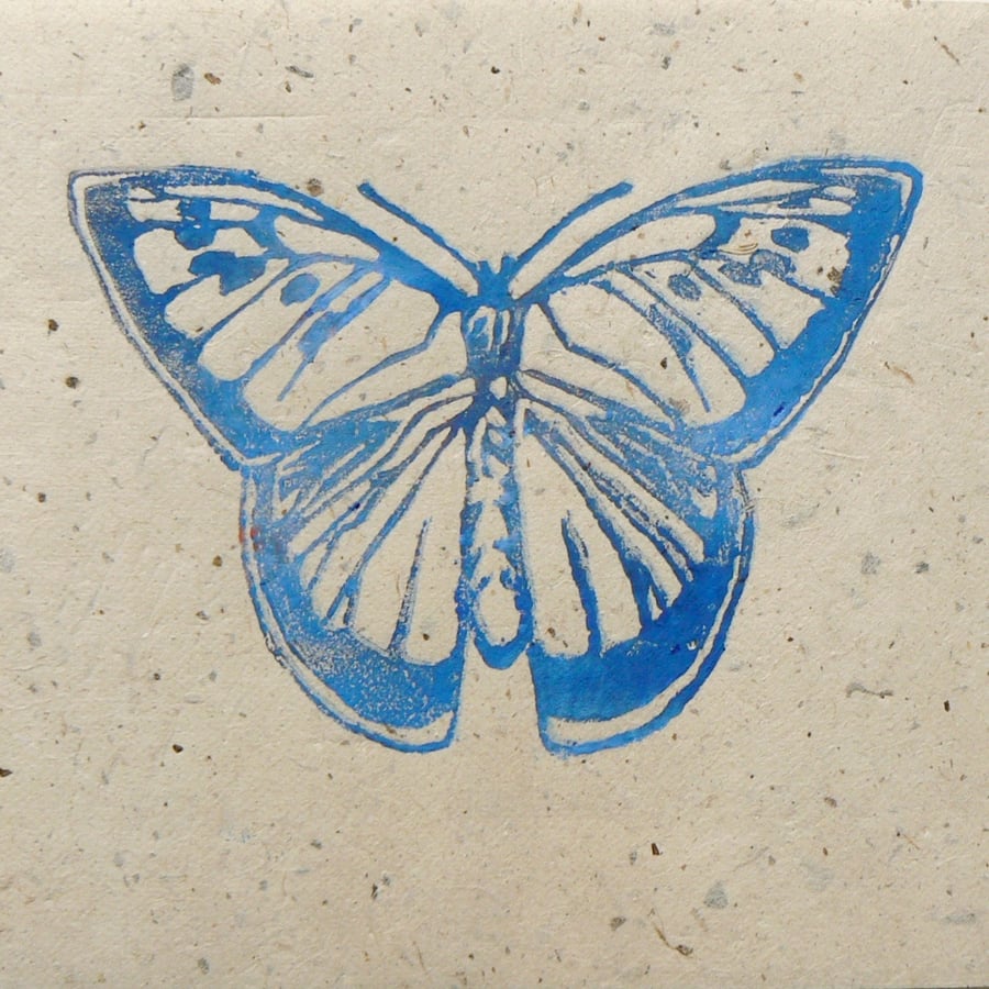 Large Blue butterfly linocut - Folksy