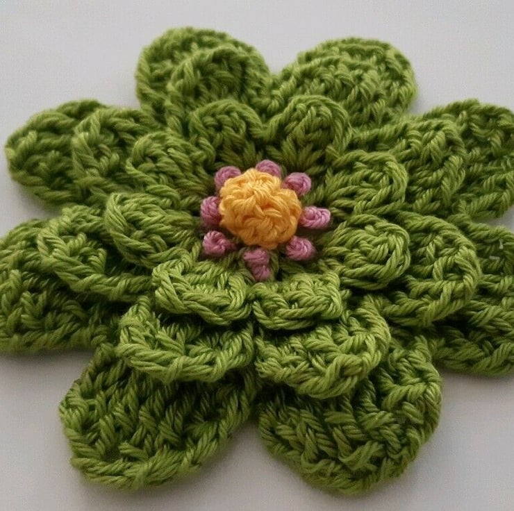LARGE Green Cotton Crochet Flower - Clothes App... - Folksy