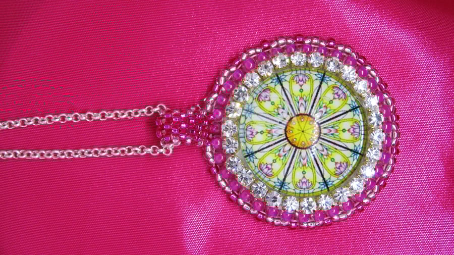 Fuchsia Mandala Pendant - Folksy