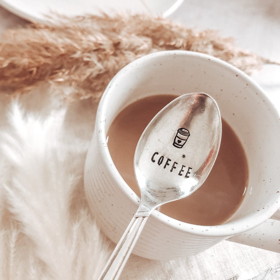 Hand Stamped Coffee Vintage Teaspoon Recycled U... - Folksy