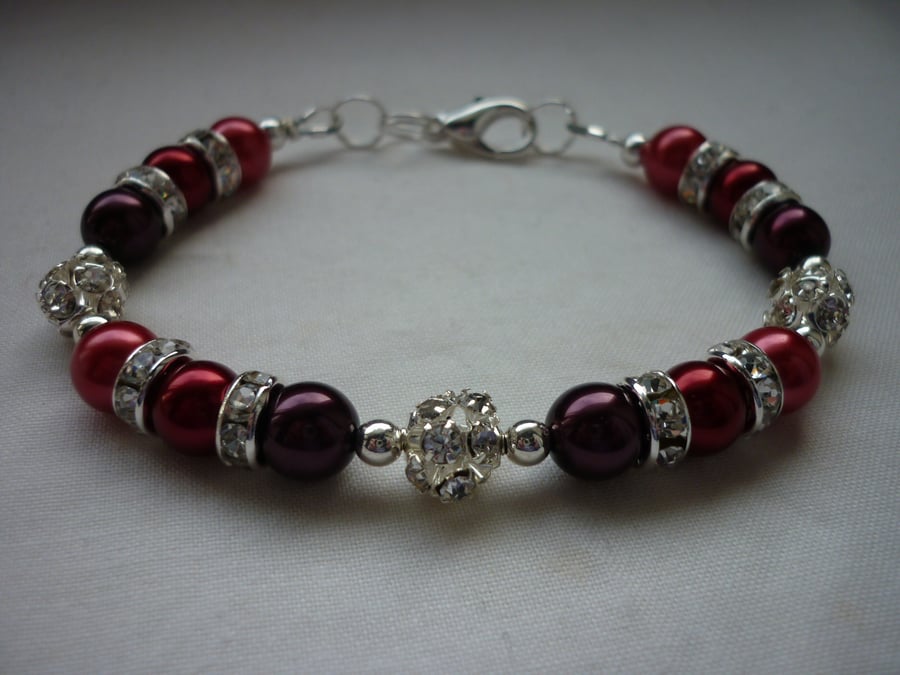 AUBERGINE, RED AND SOFT RED RHINESTONE BRACELET... - Folksy