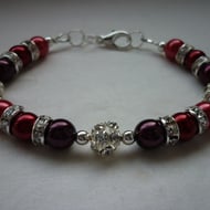 AUBERGINE, RED AND SOFT RED RHINESTONE BRACELET... - Folksy