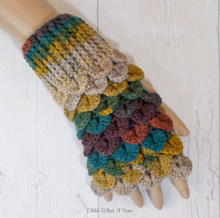Brown, green and gold dragon scale gloves. Fing... - Folksy