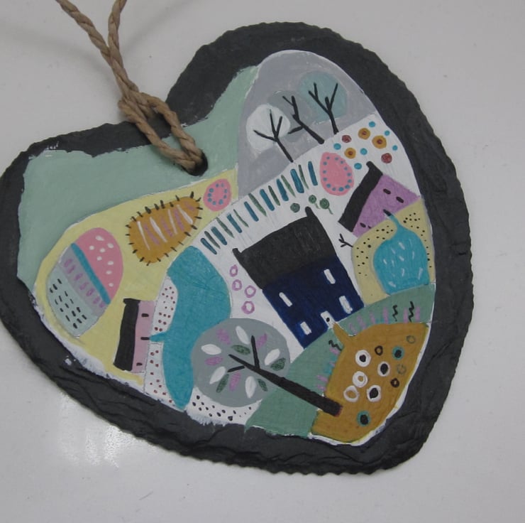 Slate Hanging Heart..Original painting of a lan... - Folksy