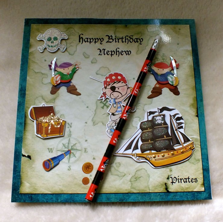 Nephew's Birthday Handmade Pirate Theme Card pl... - Folksy