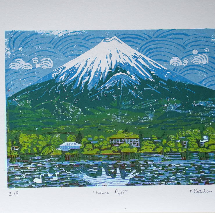 Mount Fuji, Japan Original Hand Pressed Linocut... - Folksy