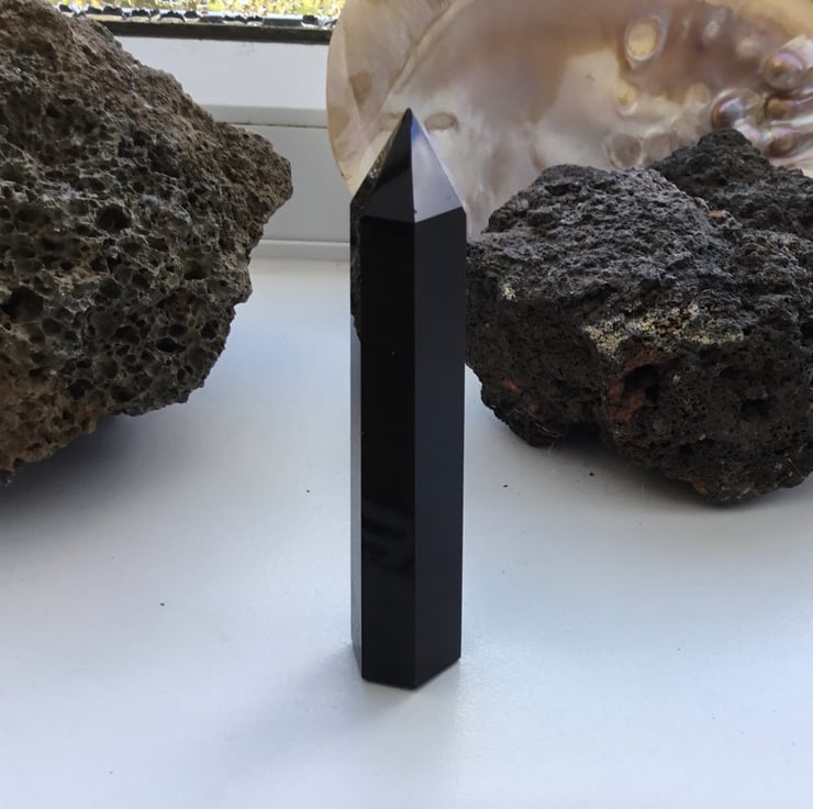 Inky Black Slim Obsidian Standing Point, Home D... - Folksy