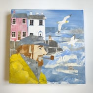 Collage Fisherman Picture - Seaside Art - Folksy