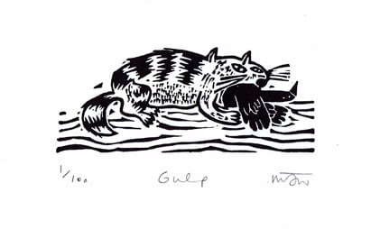 Gulp - cat lino print - Folksy
