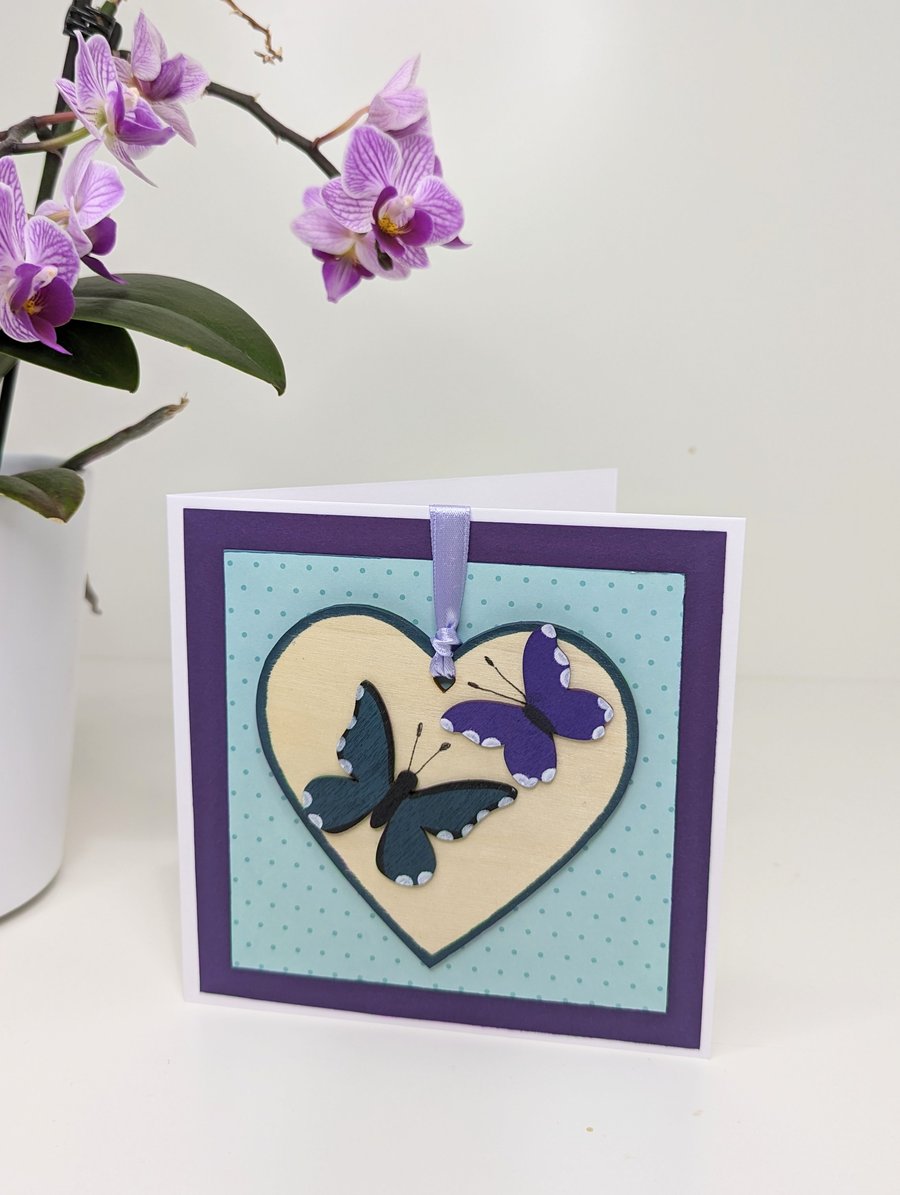 Blank handmade card with butterfly detachable w... - Folksy
