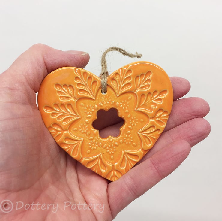 Ceramic heart hanging decoration Pottery Heart ... - Folksy