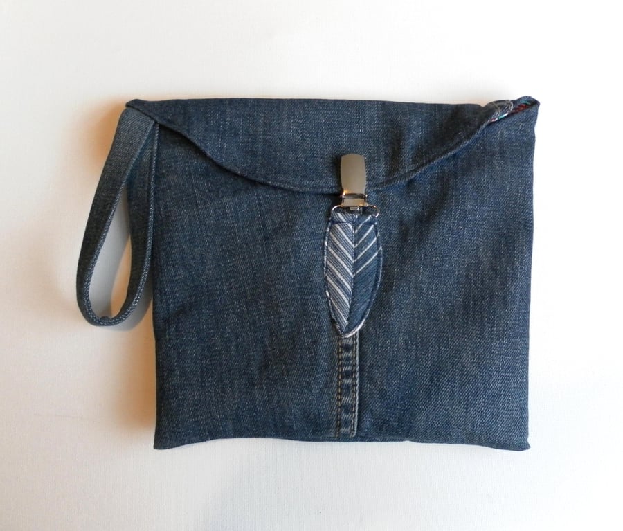 Denim Clutch, Wristlet Handbag - Folksy