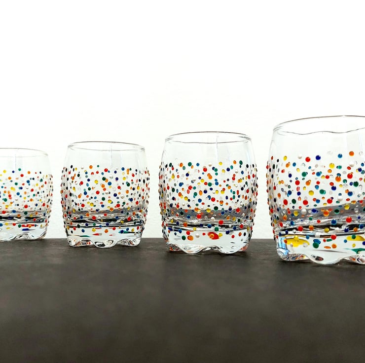 Hand Painted Multicoloured Spotty Dot Shot Glasses - Folksy