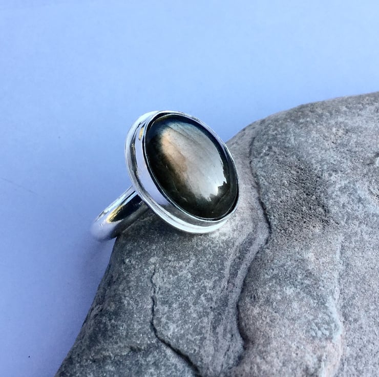 Sterling Silver Ring with Labradorite Gemstone,... - Folksy
