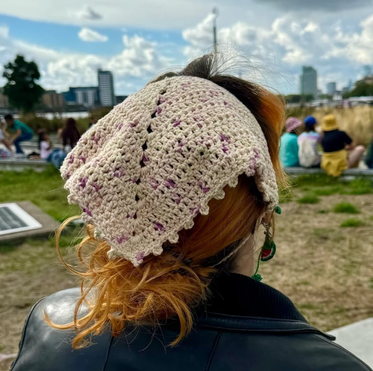 Handmade Crochet Cotton Bandana – Cream Pink an... - Folksy