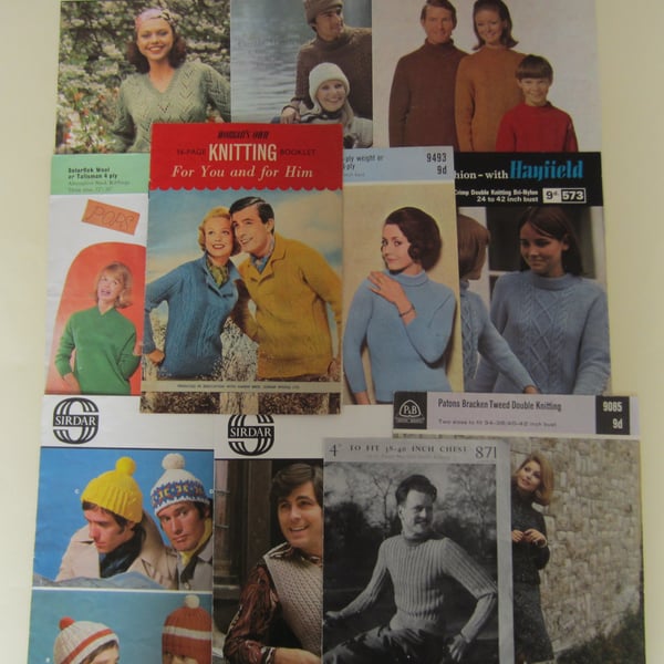 SALE Lot of 11 Vintage Knitting Patterns for Ad... - Folksy