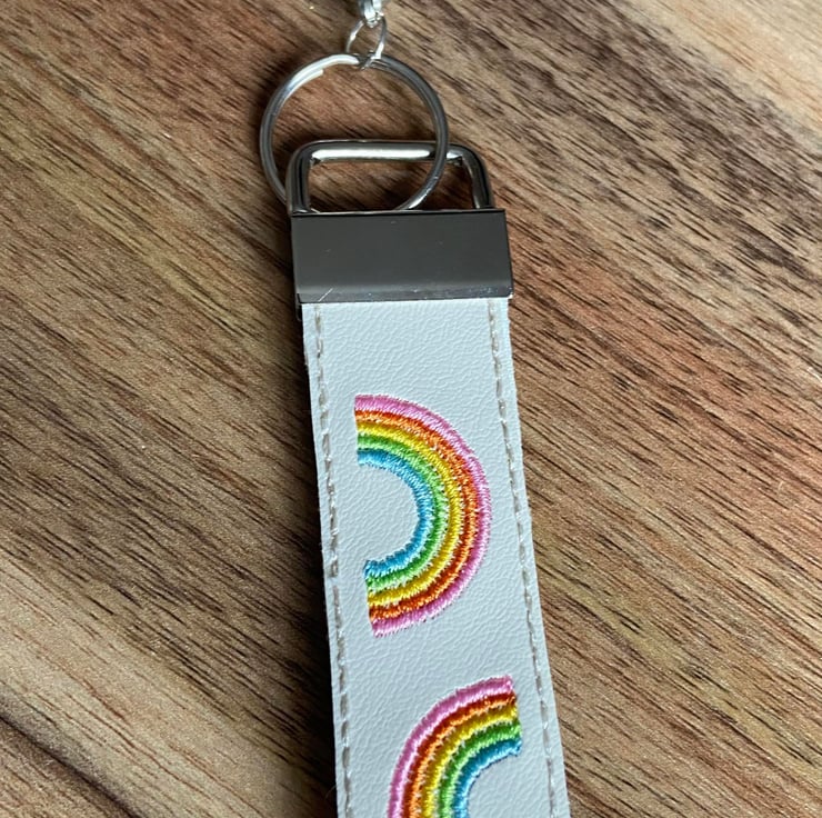 Pretty Rainbow Embroidered Keyring - Made to Order - Folksy