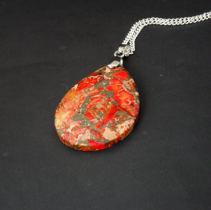 Orange jasper & pyrite pendant necklace - Folksy