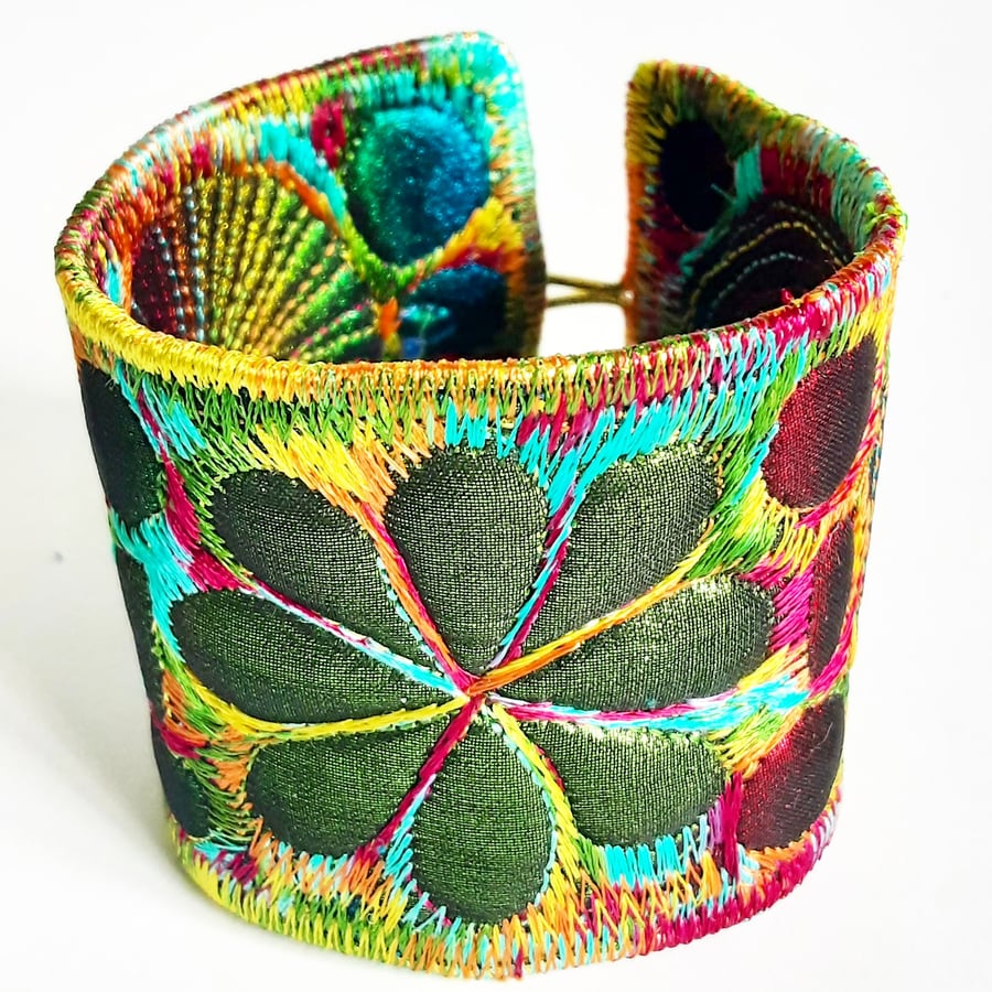 Textile Flower Cuff - with Free Machine Embroid... - Folksy