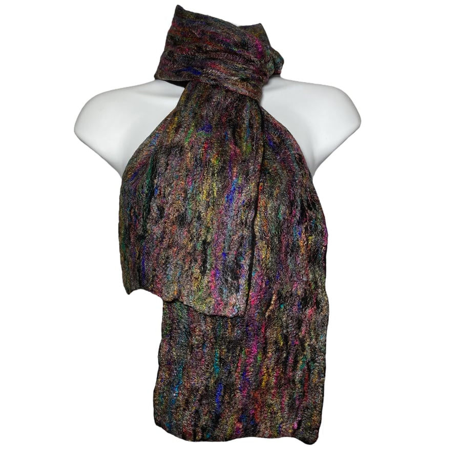 Black merino wool Scarf, with multicoloured sil... - Folksy
