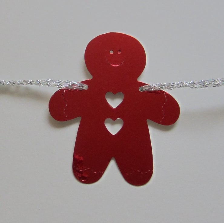 Red and Silver Christmas Gingerbread Men Bunting - Folksy