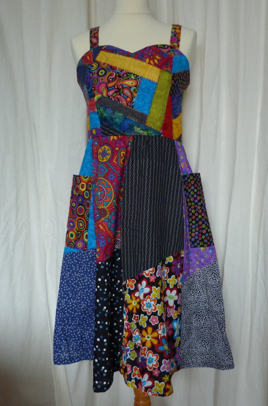 SALE ! Knee Length Patchwork Cotton Sundress Si... - Folksy