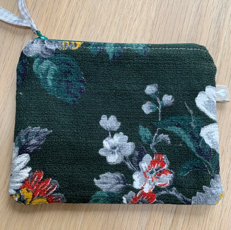 Vintage barkcloth green floral coin purse - Folksy